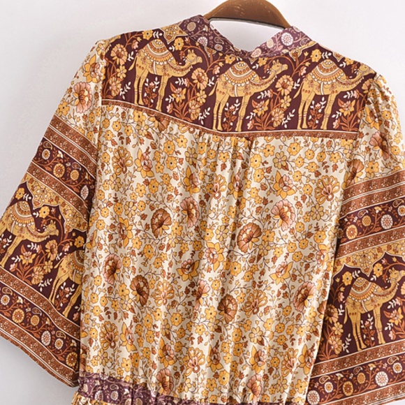 Dresses | Boho Floral Print Button Drawstring Waist Dress | Poshmark